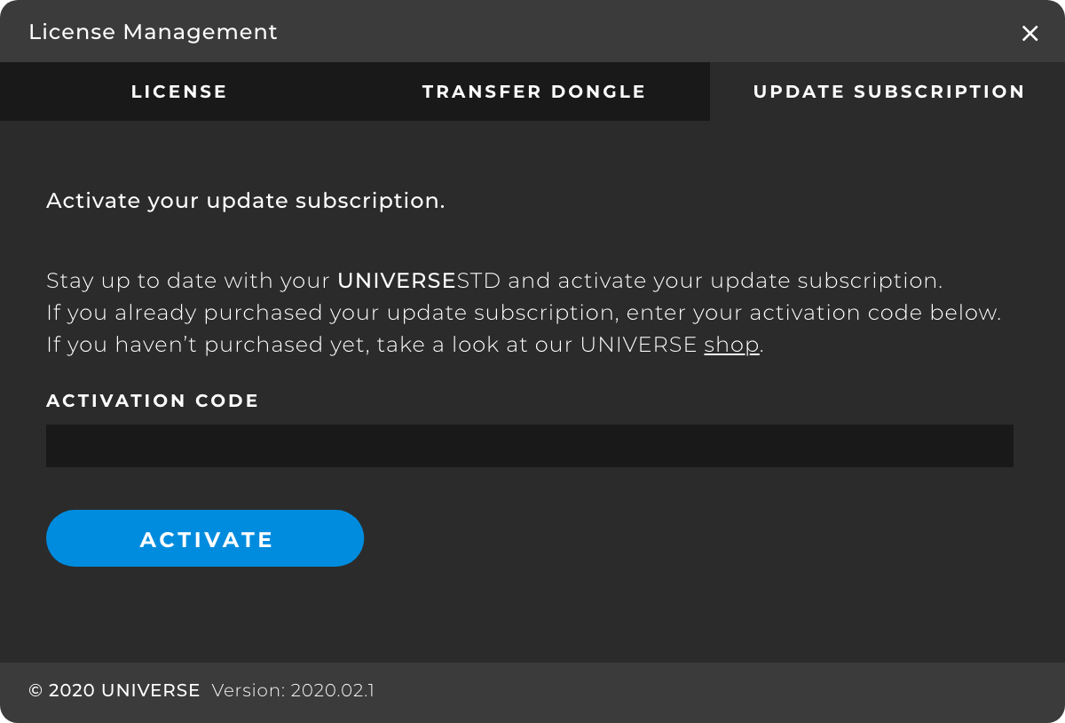 License Activation Guide – UNIVERSE